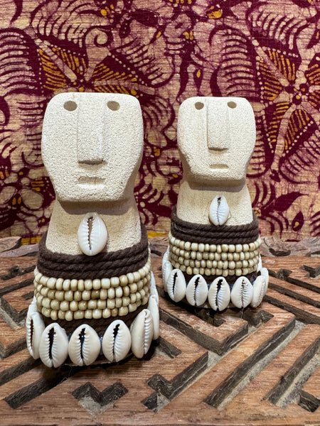 Beaded Primitive Stone Head with Cowrie Shells