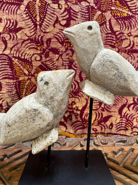 Two Stone Birds on Stand