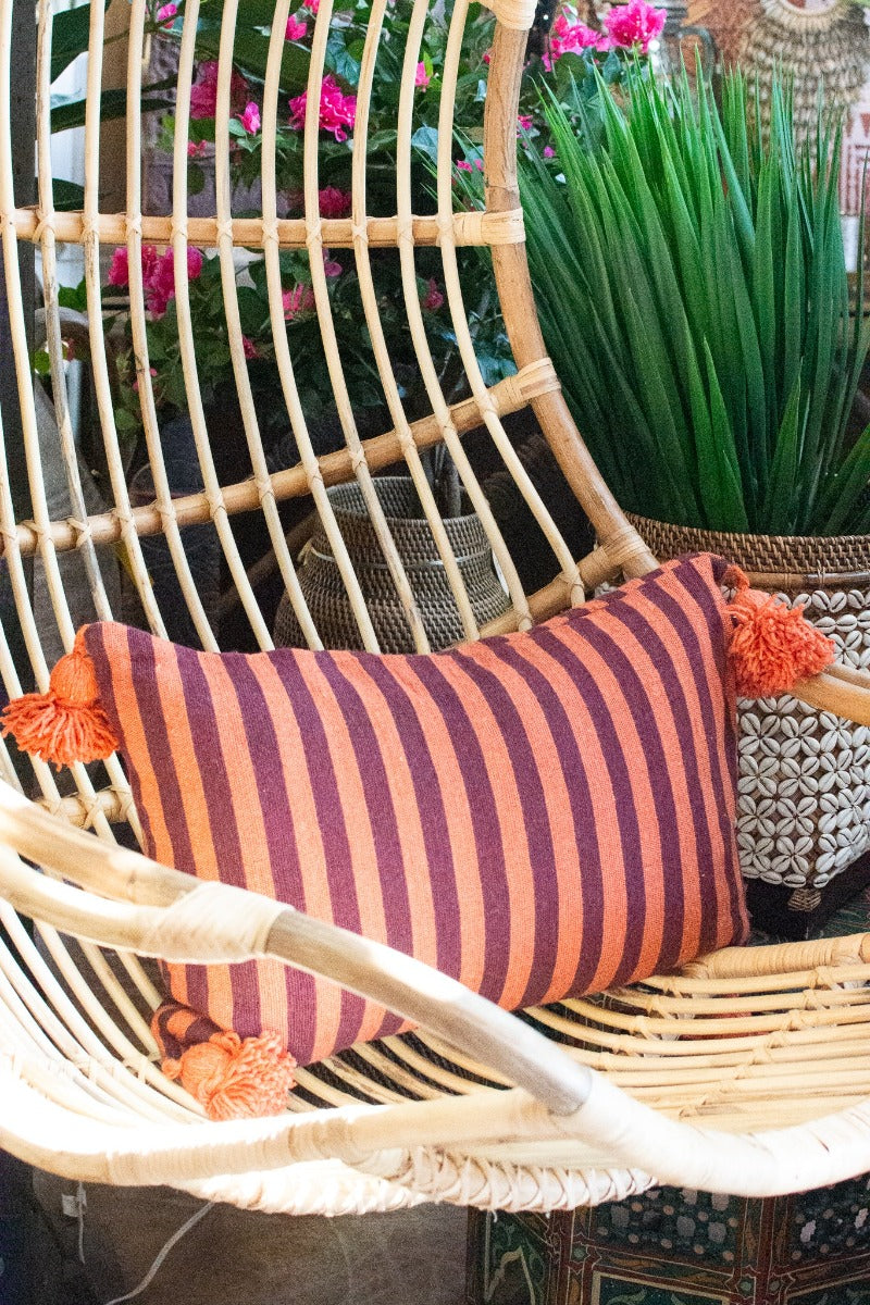 Striped Pompom Pillow | Moroccan Cotton with Tassels