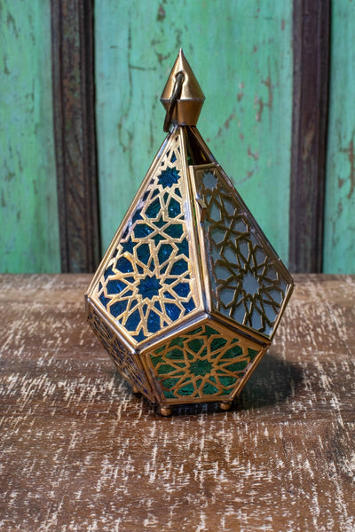 Small Morrocan Lantern with Stylish, Pointed Brass Top